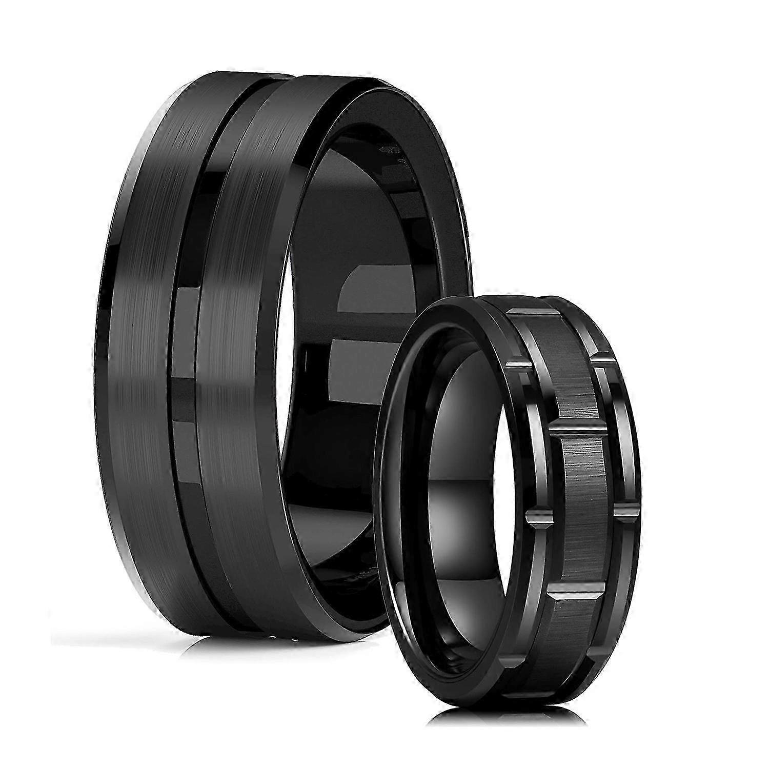 Classic Men S 8mm Black Tungsten Wedding Rings Double Groove Beveled ...