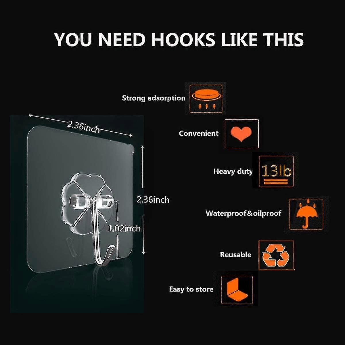 Adhesive Hooks Kitchen Wall Hooks- 24 Packs Heavy Duty 13.2lb(max) Nail ...