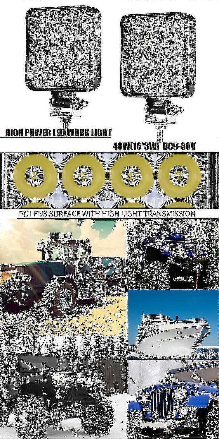 4 X 48w Led Work Light, Square Spotlight 12v 24v Long Range Led ...