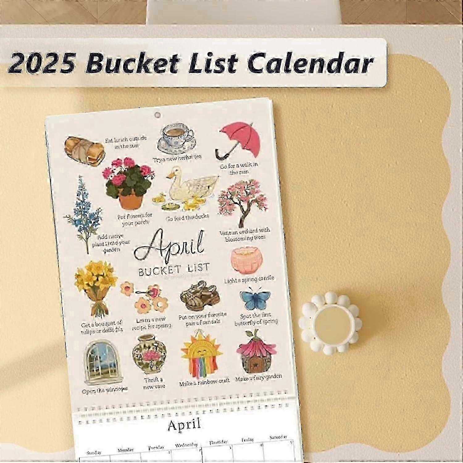 2025 Bucket List Kalender, 12 Månader Vägg Kalender, 2025 Vägg Kalender ...