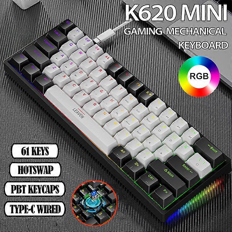 K620 Mini Gaming Mechanical Keyboard 61 Keys RGB Hotswap Type-C Wired ...