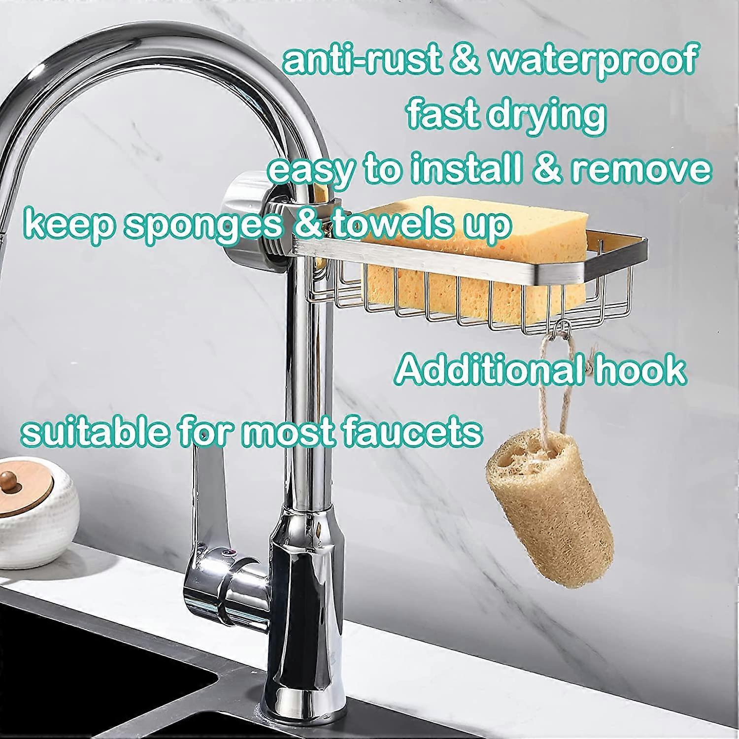 Sponge Holder Over Faucet Kitchen Sink Caddy Organizer, Stainless Steel ...