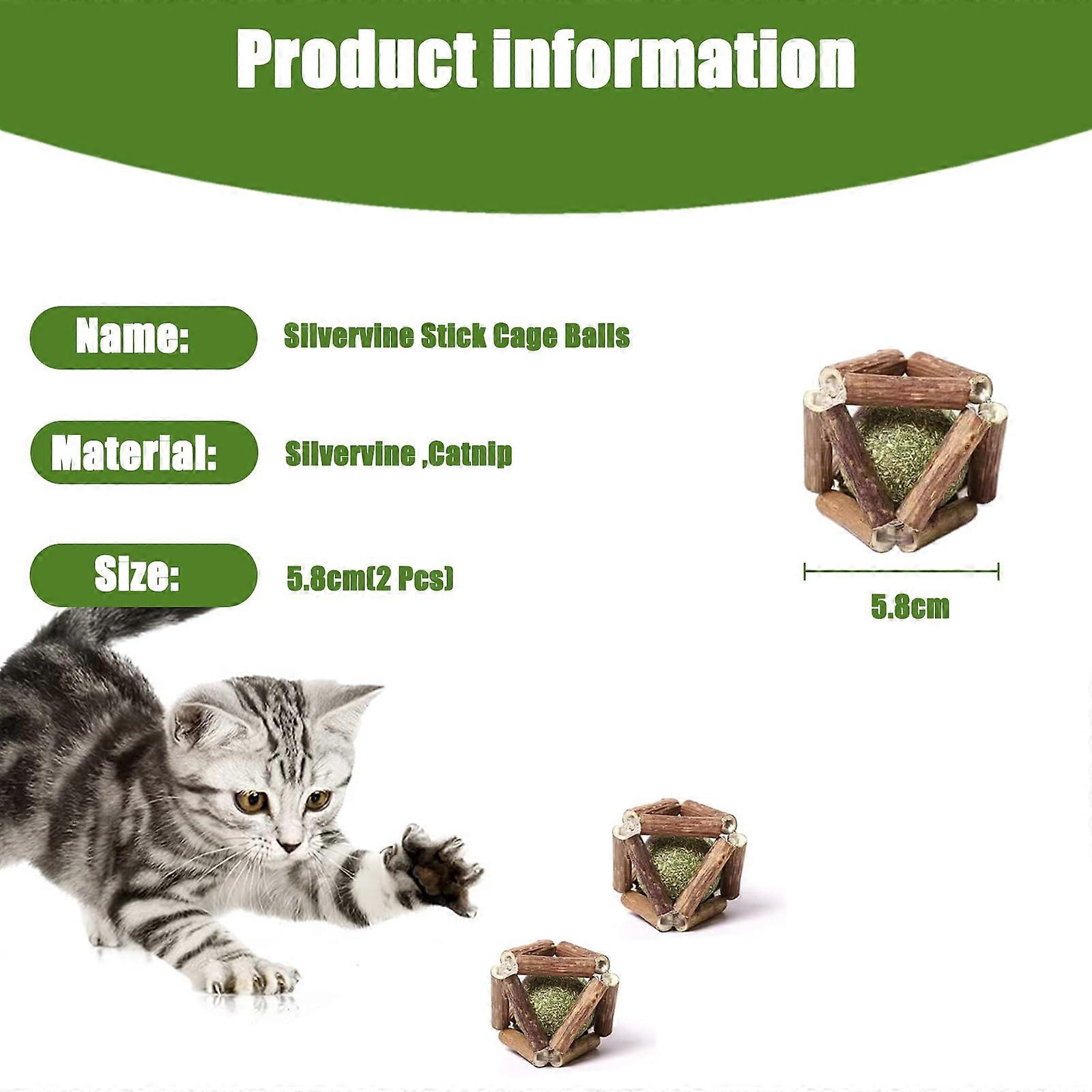 Catnip Ball for Cats, 2Pcs Cat Toys Natural Silvervine Stick Cage Ball for Indoor Cats Cleaning ...
