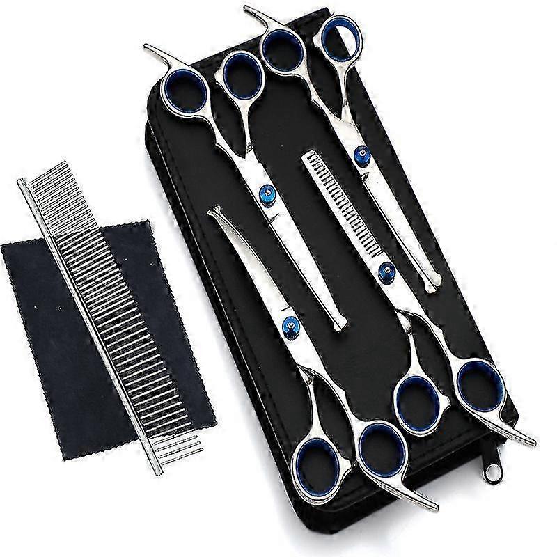 Dog Grooming Scissors Kit Professional Safety Thinning Shears Comb 7 ...