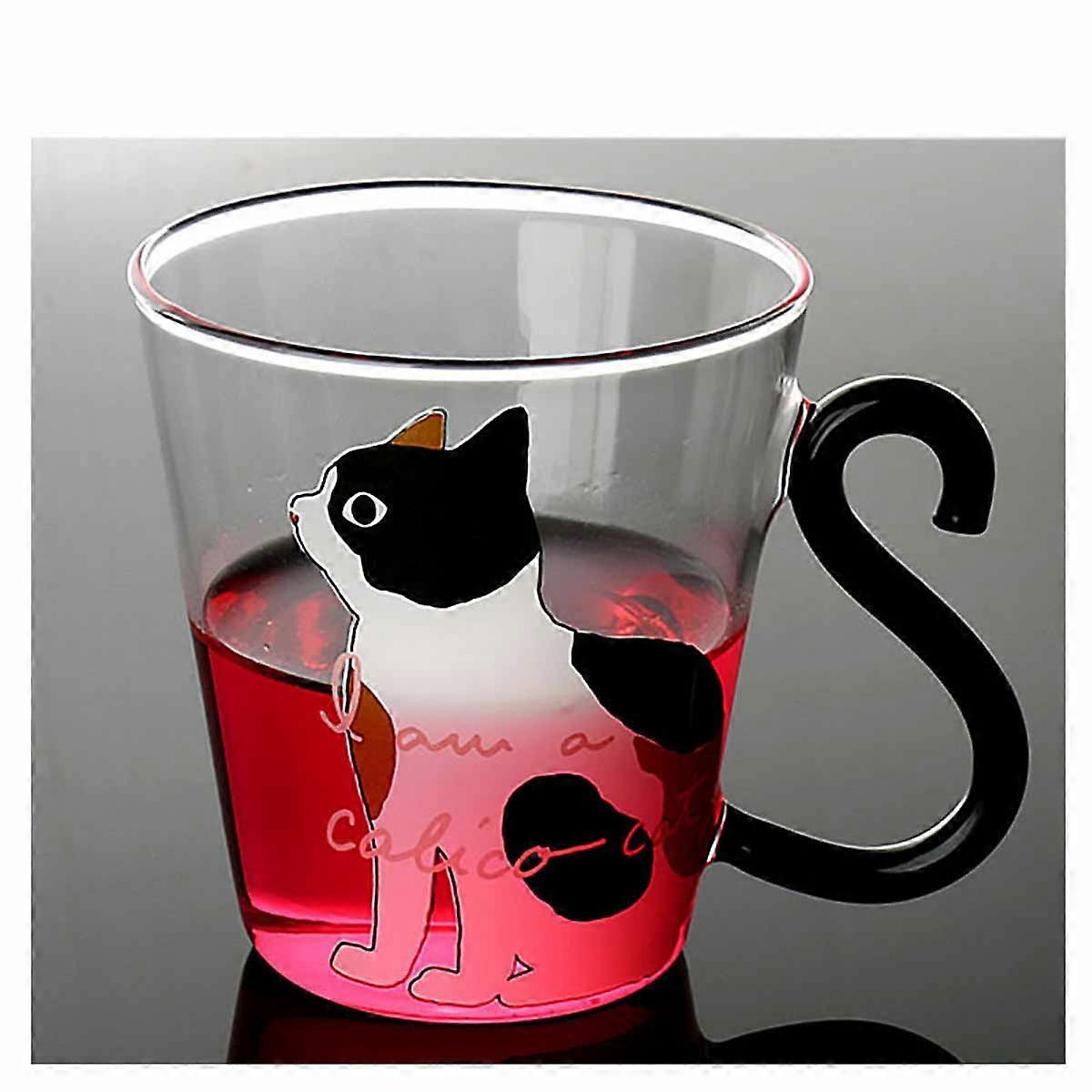 Cartoon Cat Glass Mug 250ml Cute Creative Cat Kitty Glass Tea Milk ...