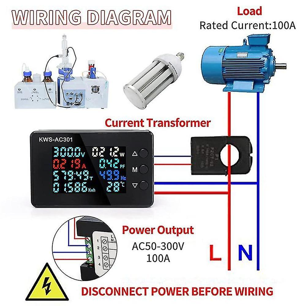 Ac Meters,50-300v 100a With Open Transformer Electric Energy Monitor ...