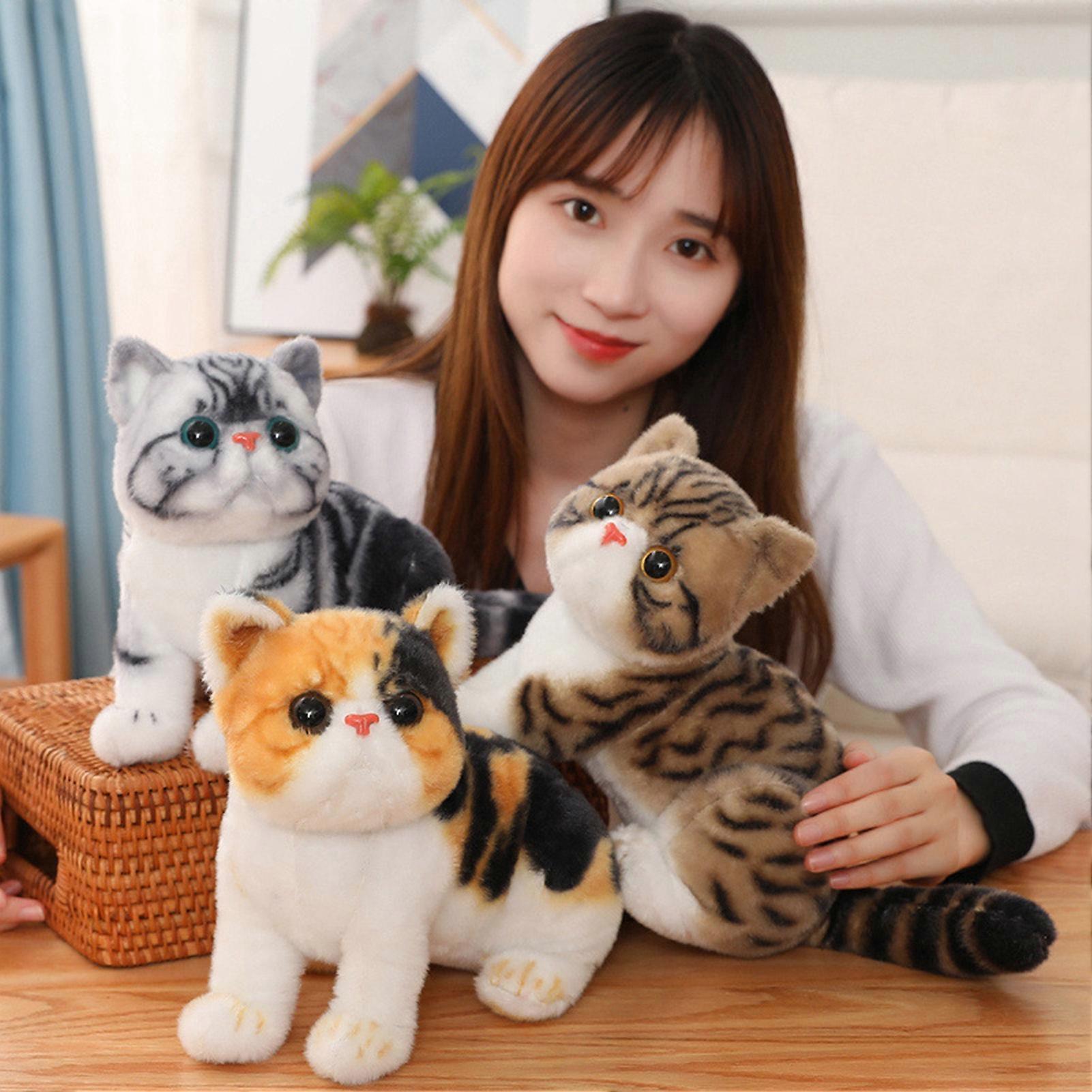 Simulation Cat Plush Toy Fur Fluffy Lovely Animal Doll Model Ornament ...