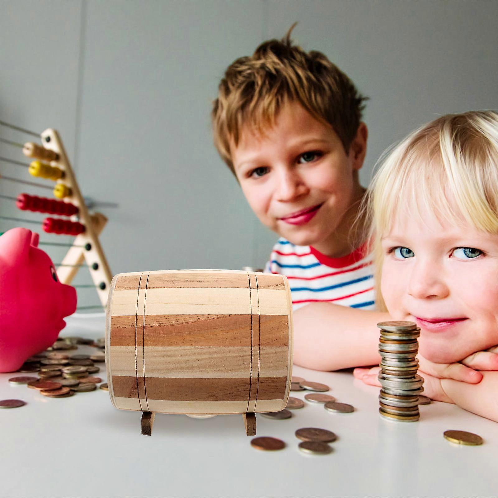 Creative Piggy Bank Wooden Wine Barrel Shaped Coin Bank Money Bank Wood ...