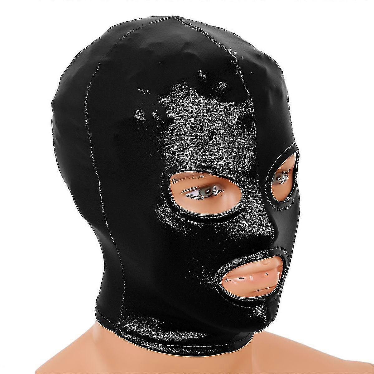 Mens Women Latex Hood Mask Cosplay Outfit Shiny Metallic Open Eyes And ...