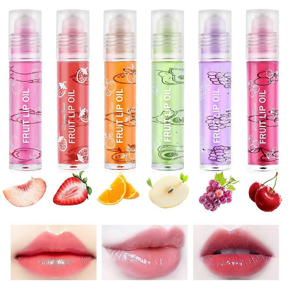 6 Pcs Hydrating Lip Oil Set, Fruit-Flavored Plumping Lip Oil, Long ...
