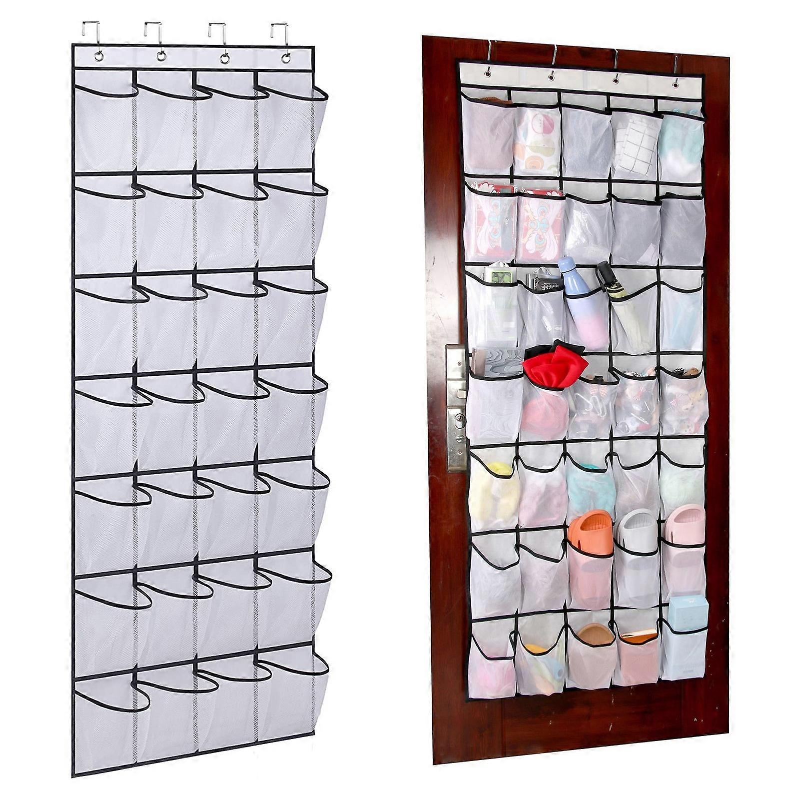 Shoe Storage Bag Large Capacity Space-saving 4 Hooks 28 Mesh Pockets ...
