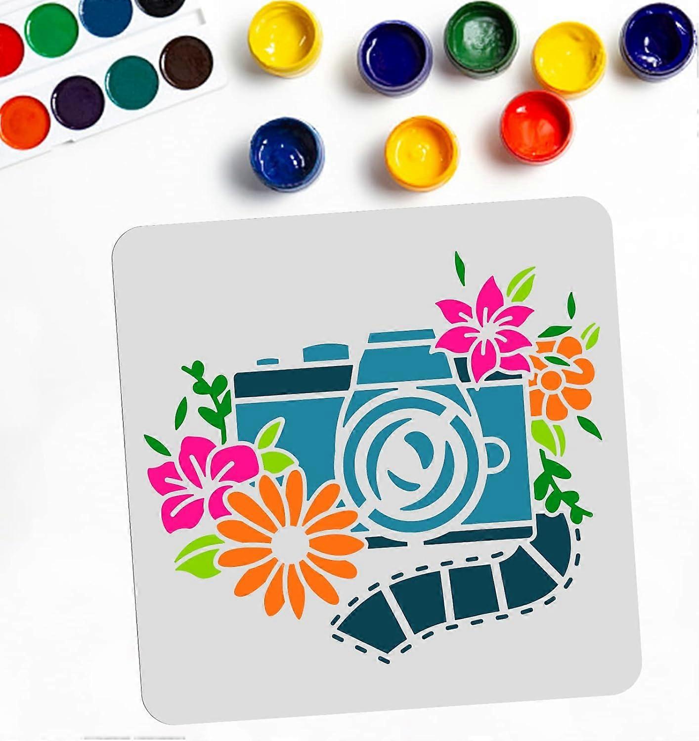 Camera Stencils for Painting Floral Camera Stencil 11.811.8 Inch Plastic Stencil Template for ...