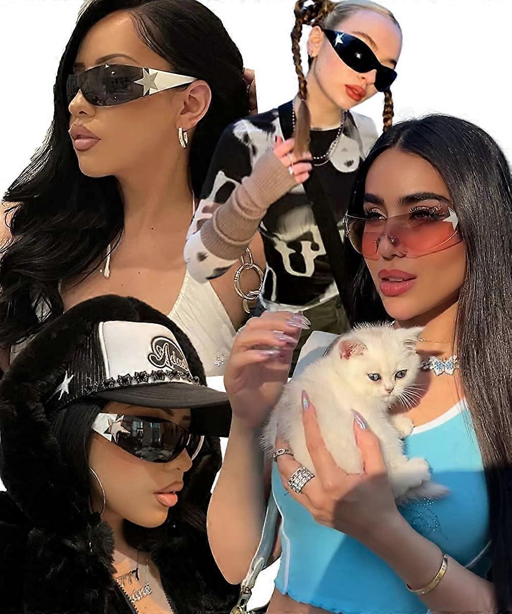 Heytea Trendy Y2K Sunglasses Women Men Wrap Around Rimless Sunglasses ...