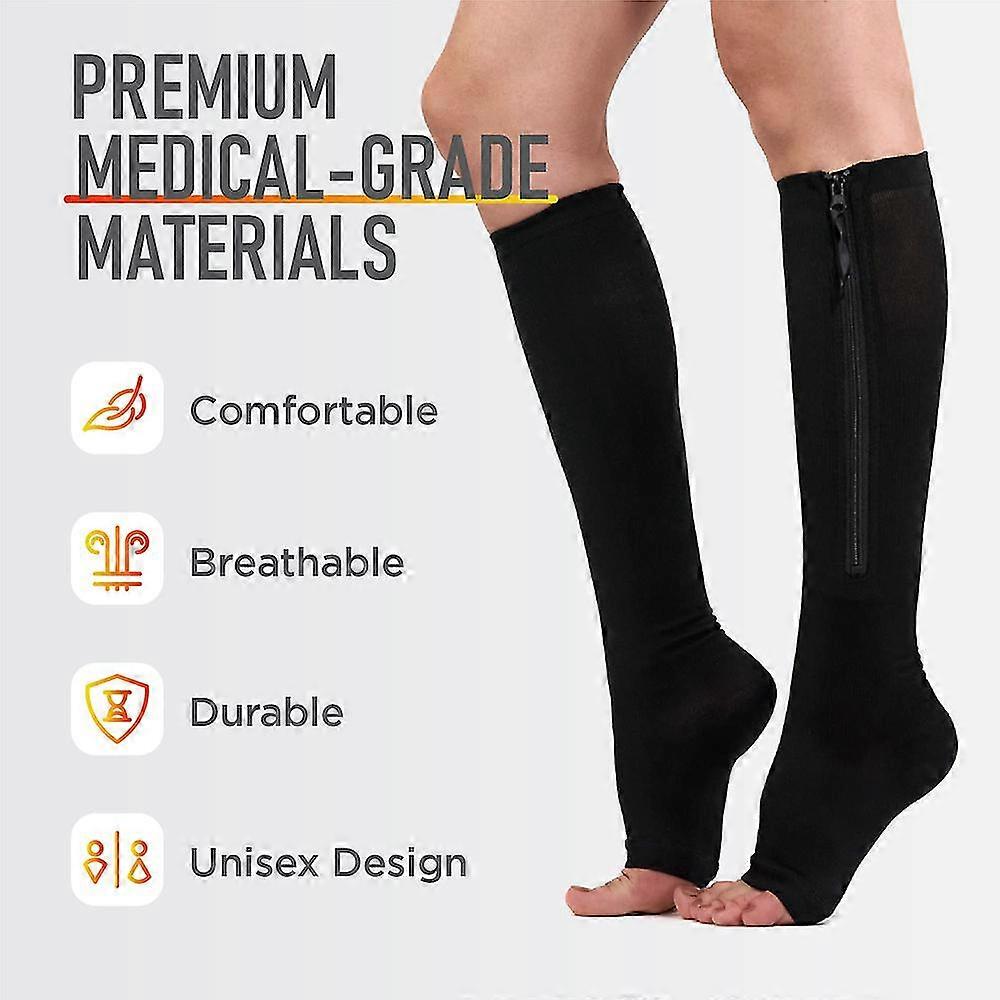 1 Pairs Zipper Compression Socks For Women Men, 15-20 Mmhg Open Toe ...
