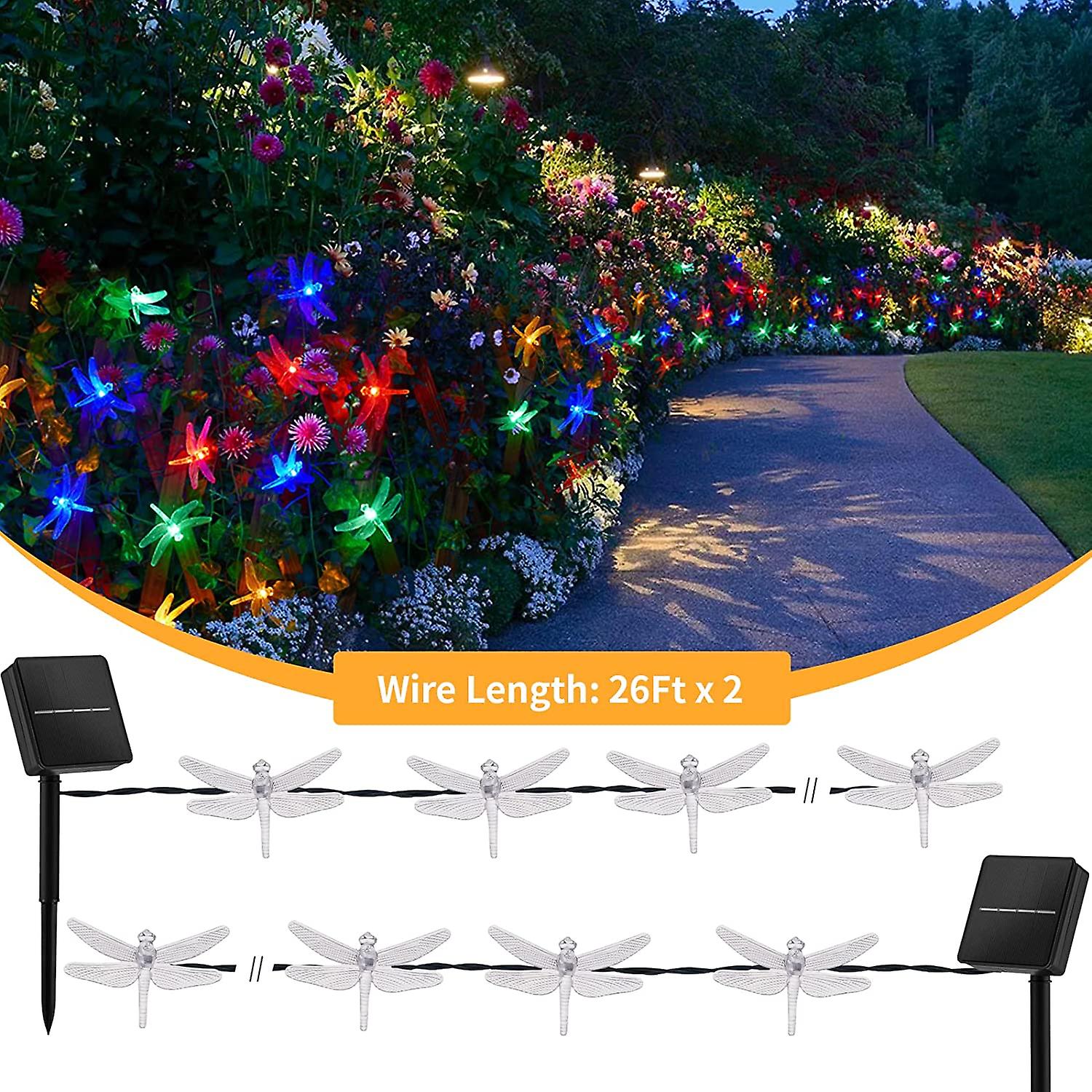Pack Multicolor Dragonfly Solar String Lights Outdoor Waterproof, 30 ...