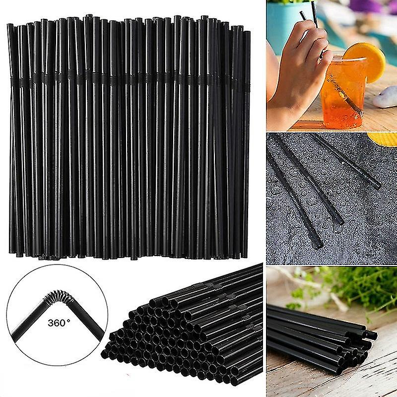 500/200/100pcs Flexible Bendy Black Drinking Straws Plastic Disposable ...