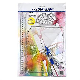 12 Inch Math Geometry Tool Plastic Ruler Set Includes Straight Ruler ...
