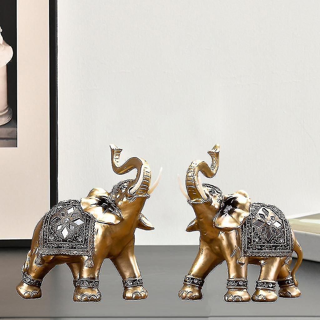 2x Lucky Elephant Statue Sculpture Resin Feng Shui Good Fortune ...