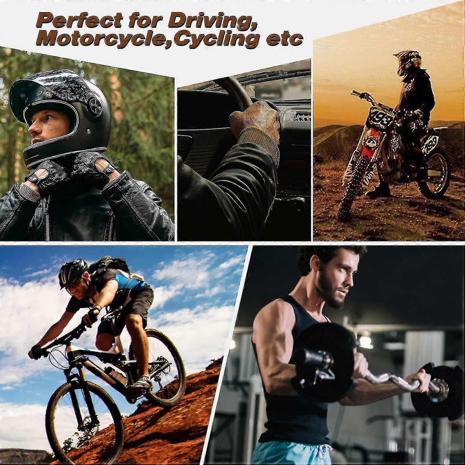 Men Genuine Fingerless Leather Gloves Driving Cycling Half Finger ...