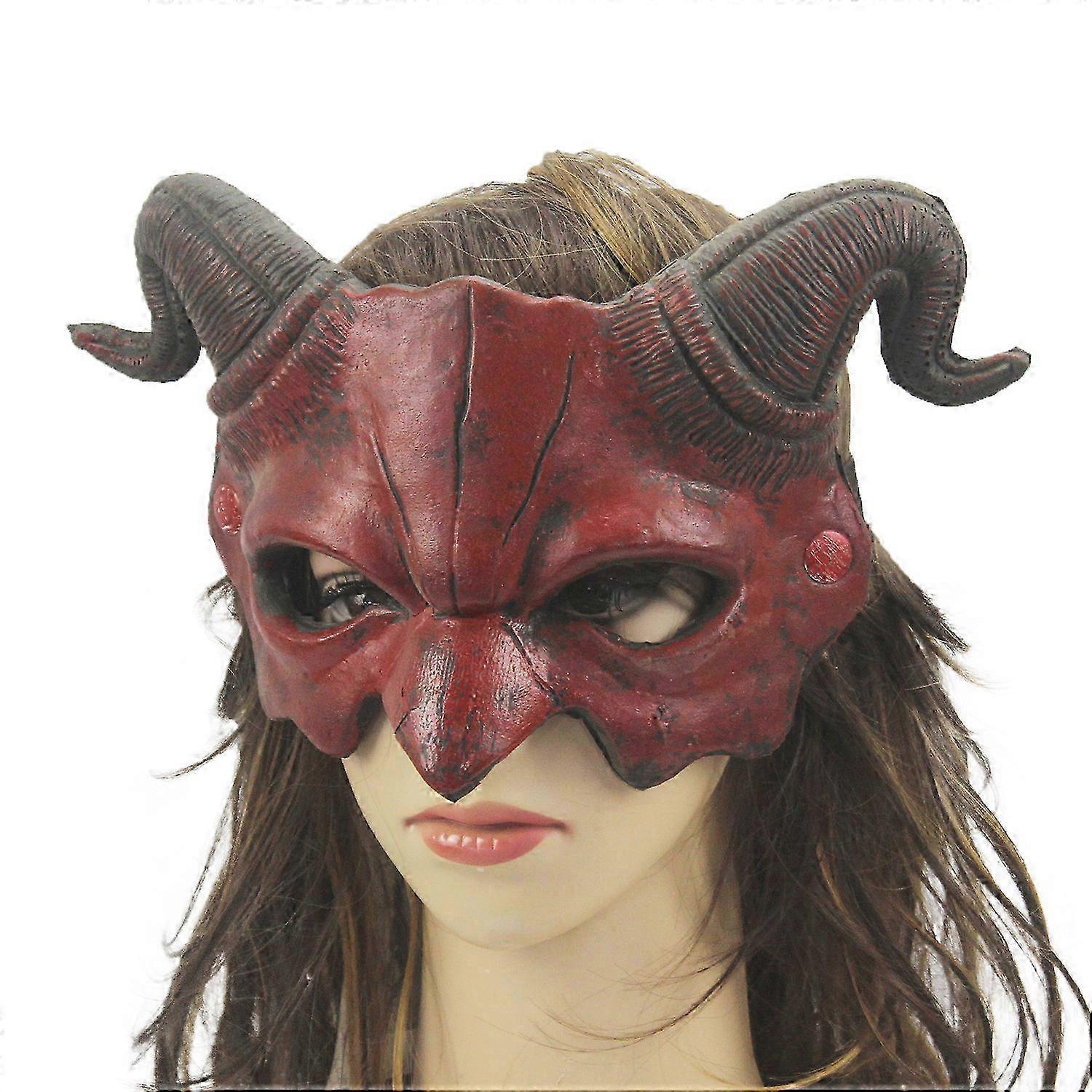 Devil Mask Halloween Masquerade Sheep Horn Half Face PU Mask | Fruugo UK
