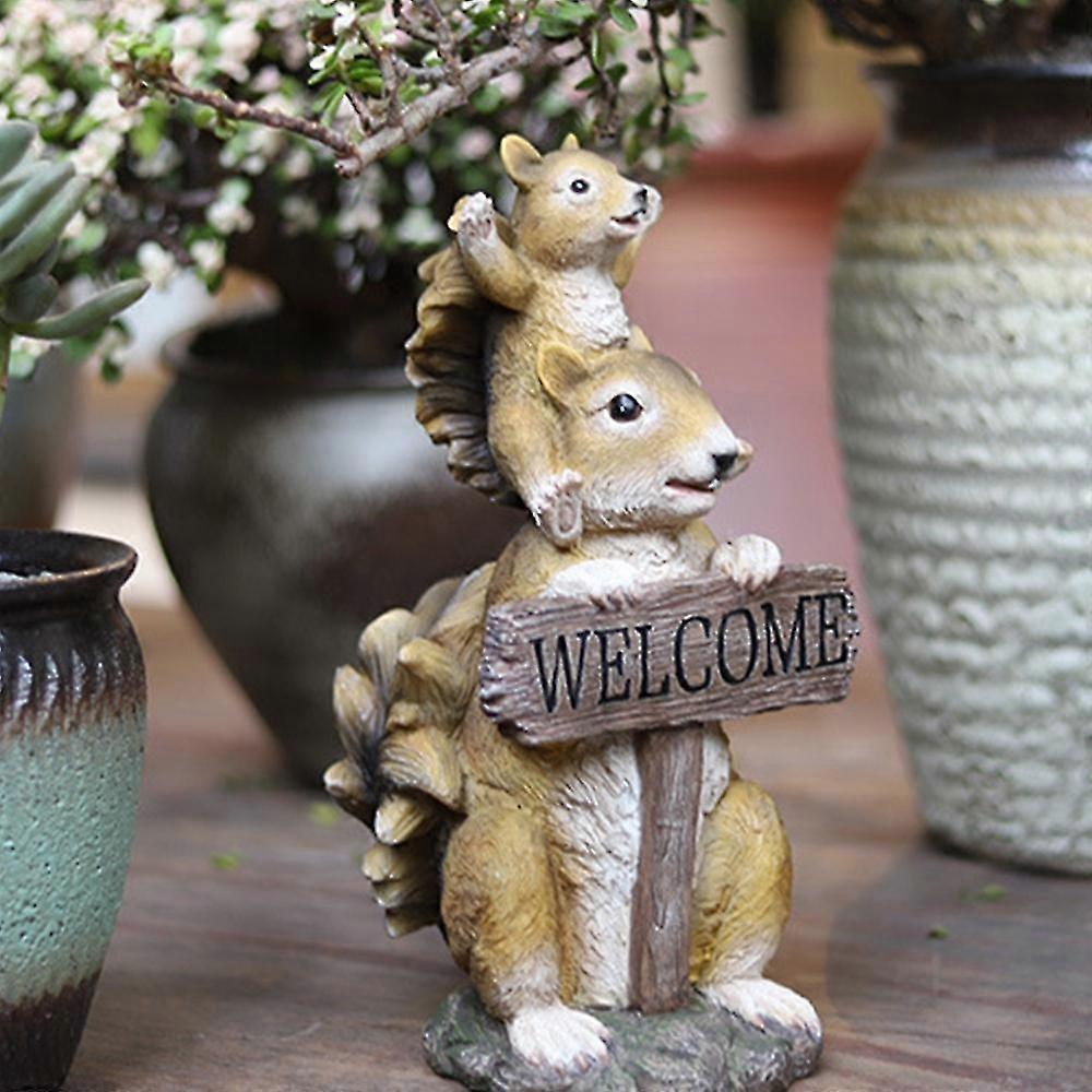 Lively Squirrel Welcome Sign Garden Statue Sculpture,figurine For ...