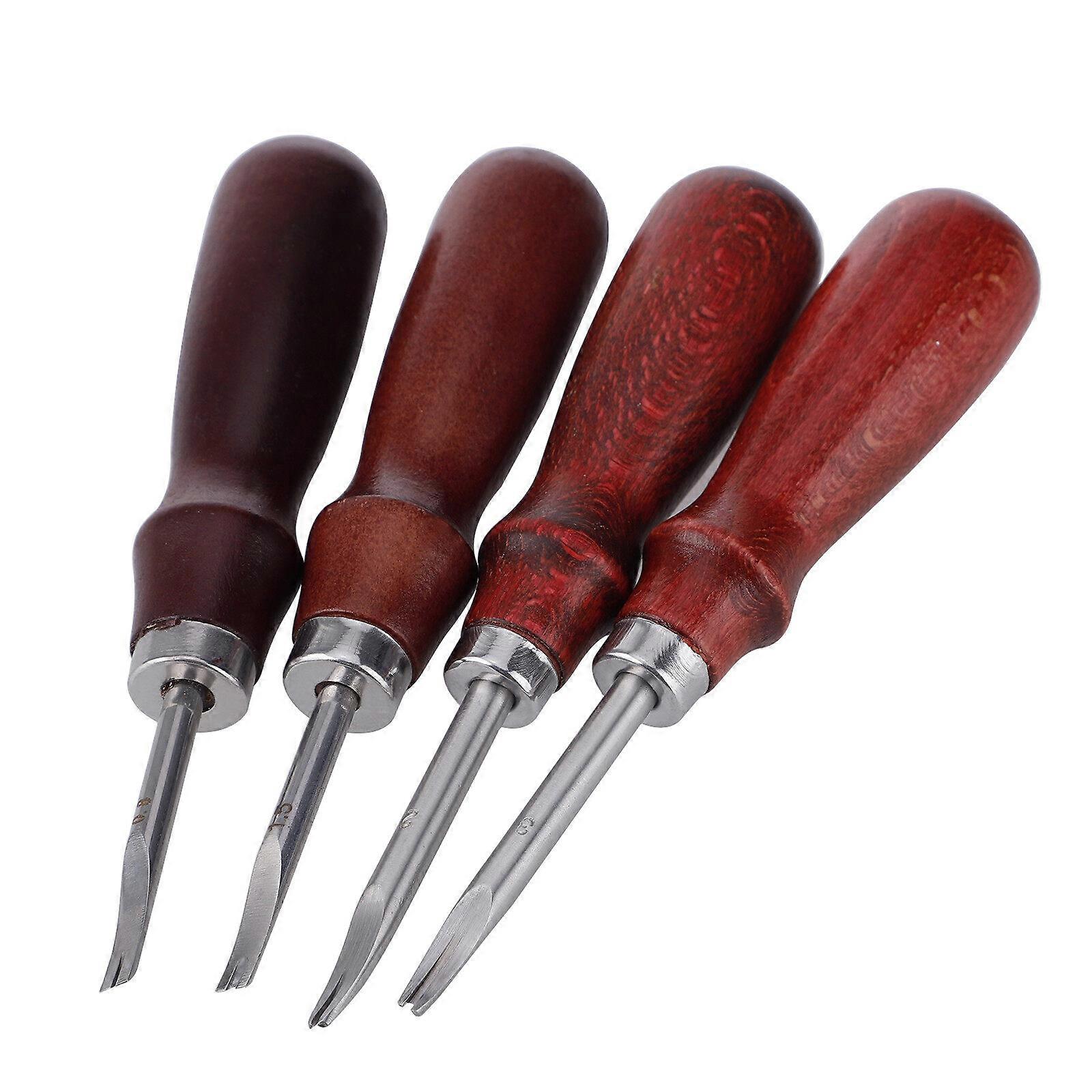 Leather Edge Cutter Skiving Tool Cutting Wooden Handle Craft 4 Pcs 1.5 ...