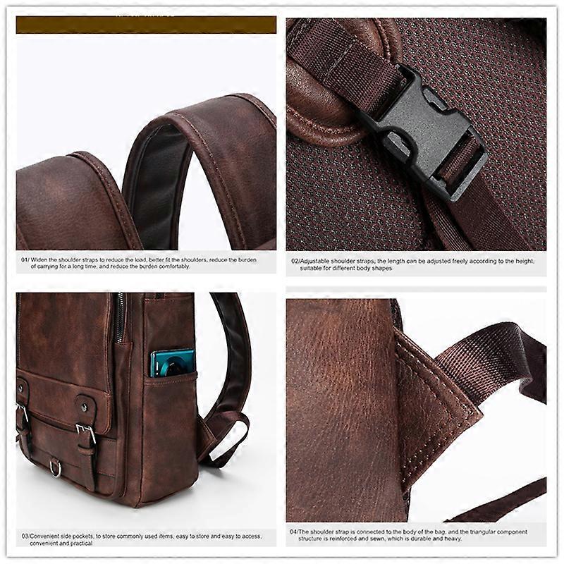 JEEP BULUO Fashion Leather Men Backpack Business Male 15.6" Laptop Bag ...