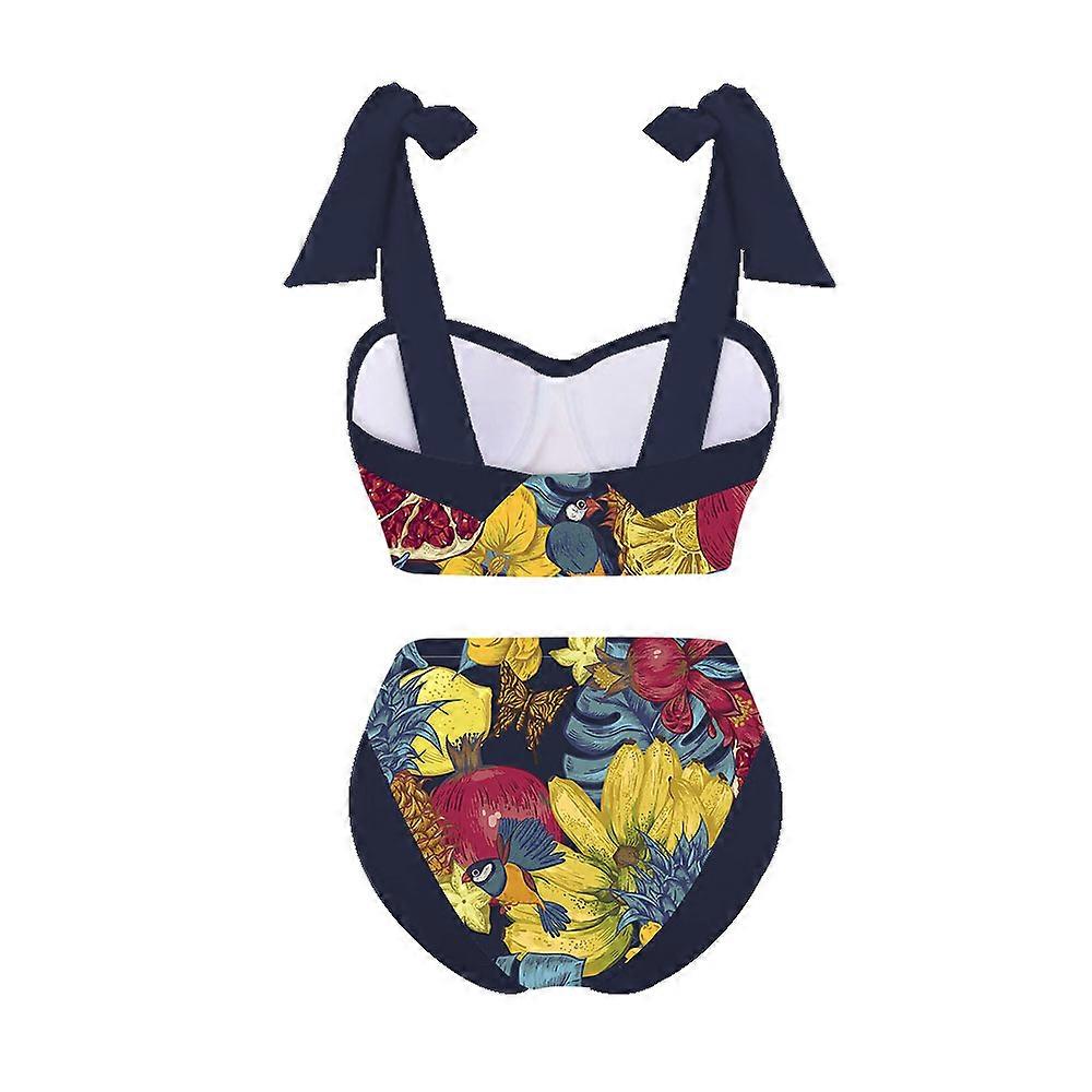 Lanswe Women Split Swimsuit Retro Tropical Fruit Mixed Print Summer 6448