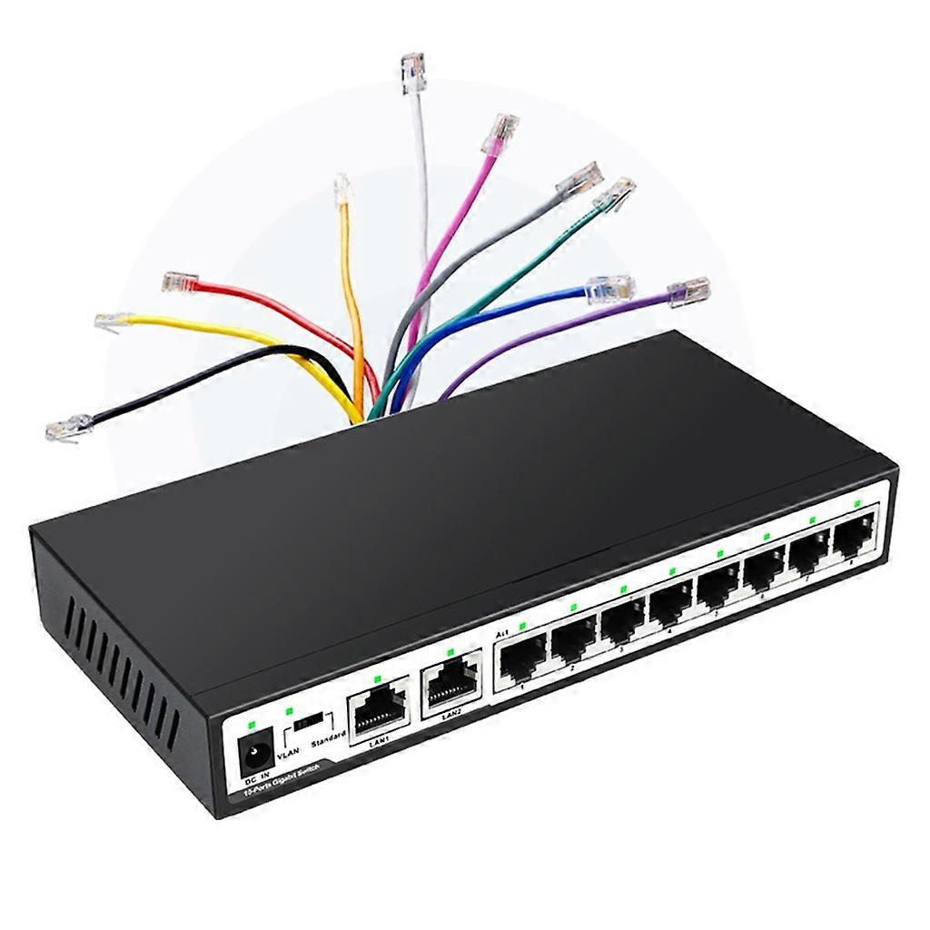 10 Port Desktop- 1000Mbps Network Switch Gigabit- RJ45 Ethernet VLAN ...