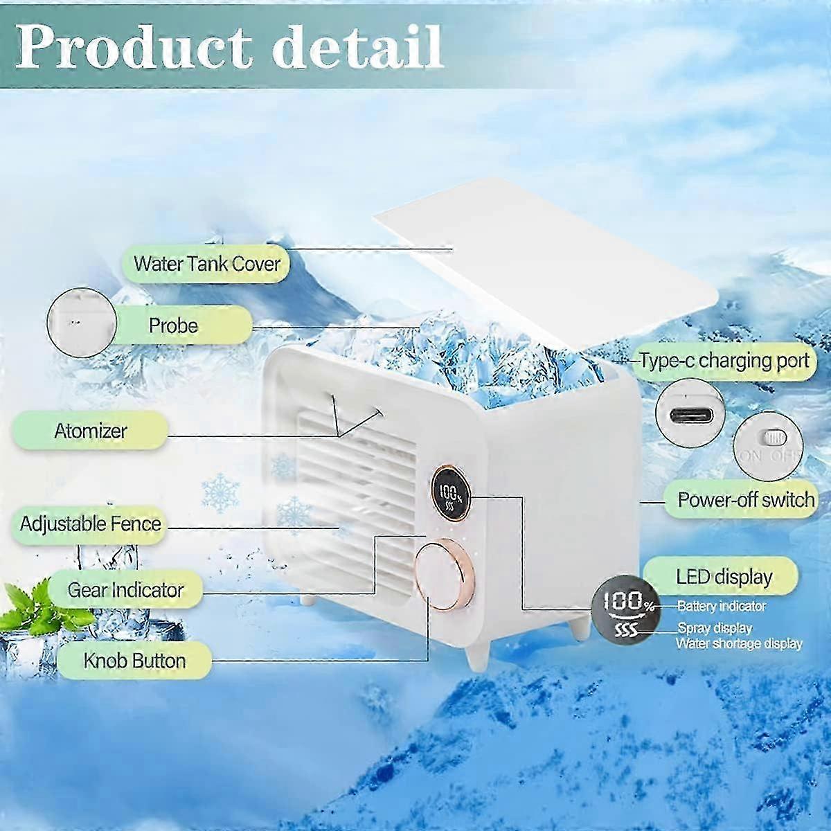 Mini portable air conditioner,mini personal USB air conditioner with 3 ...