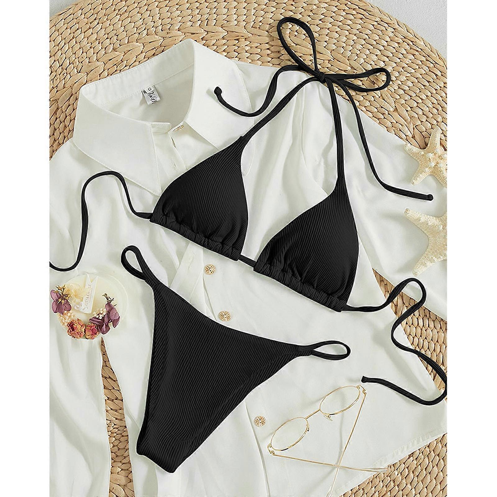 Women Triangle Bikinis Set Two Pieces Swimming Costume Halter Neck ...