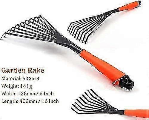 Mini 16 9 Root Steel Garden Rake with Ergonomic Comfortable Rust ...