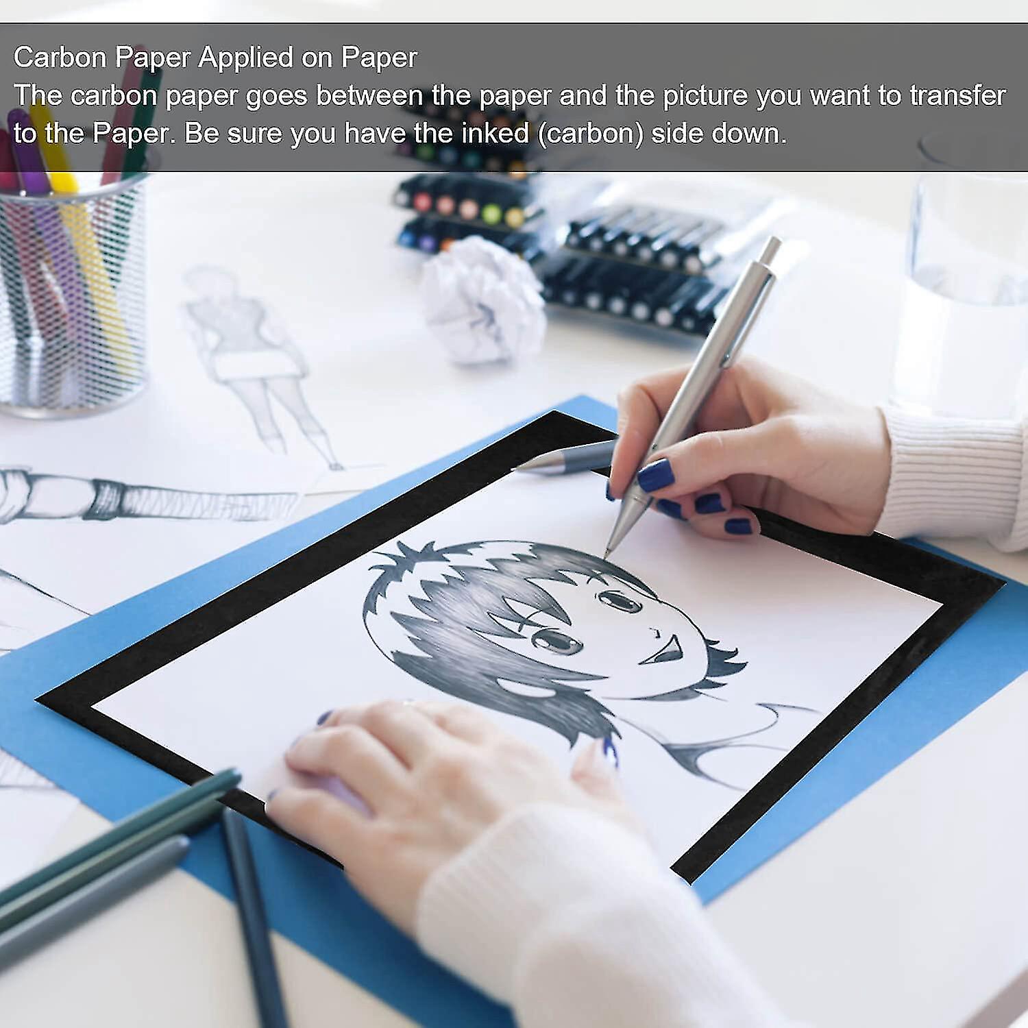 100 Sheets Carbon Paper, Black Graphite Paper For Tracing Patterns Onto ...