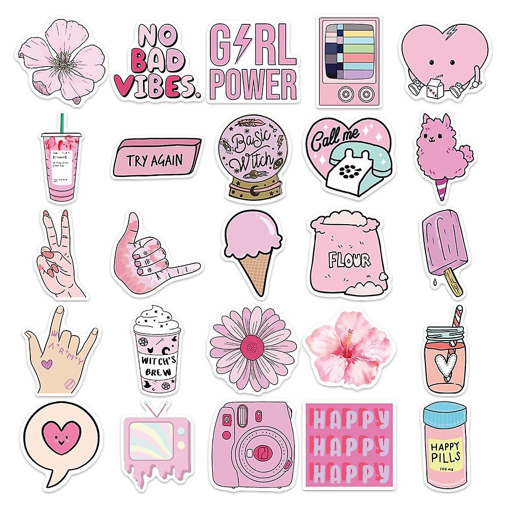 50-pack Preppy Stickers Pink Sticker Pack, Aesthetic Stickers Water ...