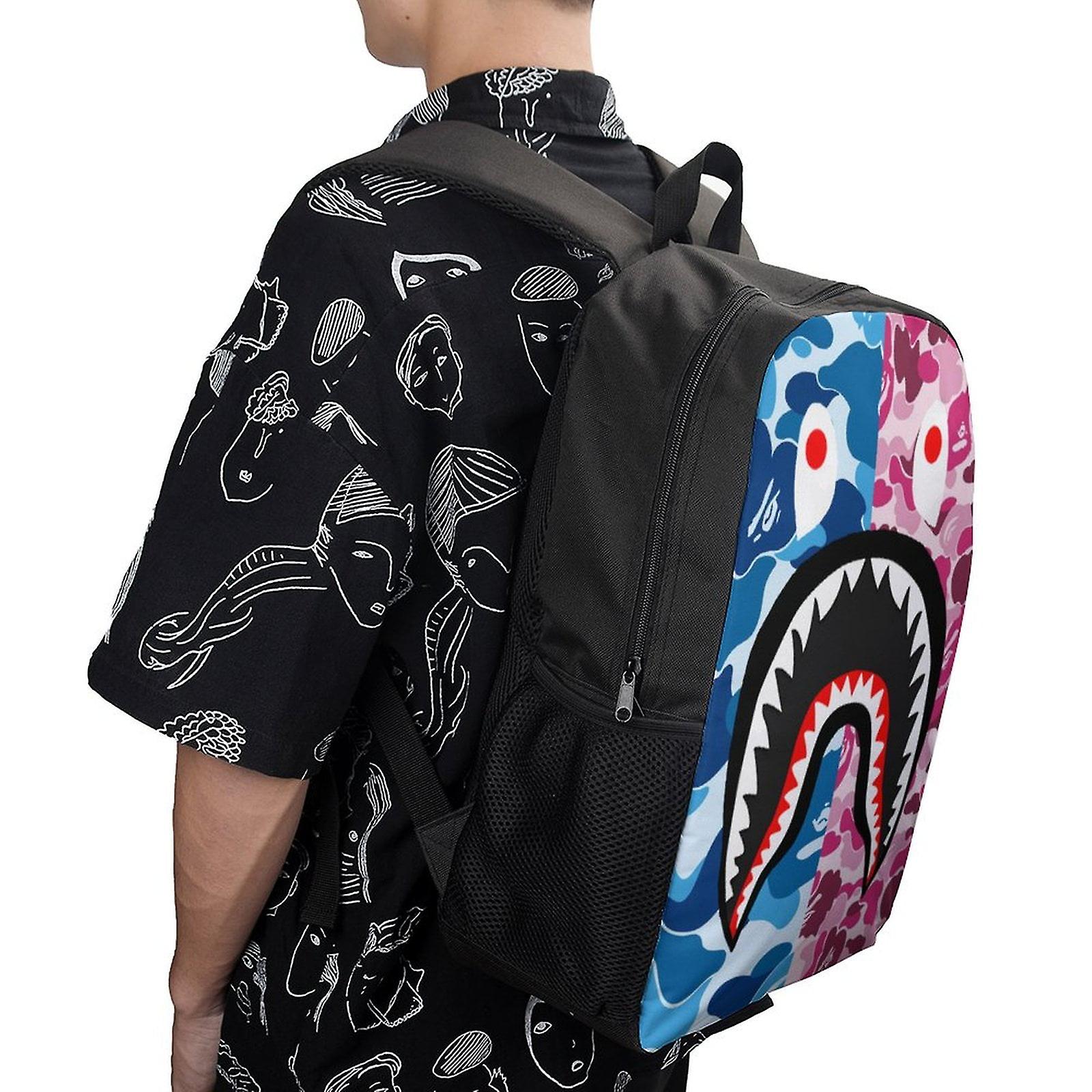 BAPE Camo Shark Backpack 17 Inch Shoulder Bag Sturdy Laptop Backpack ...