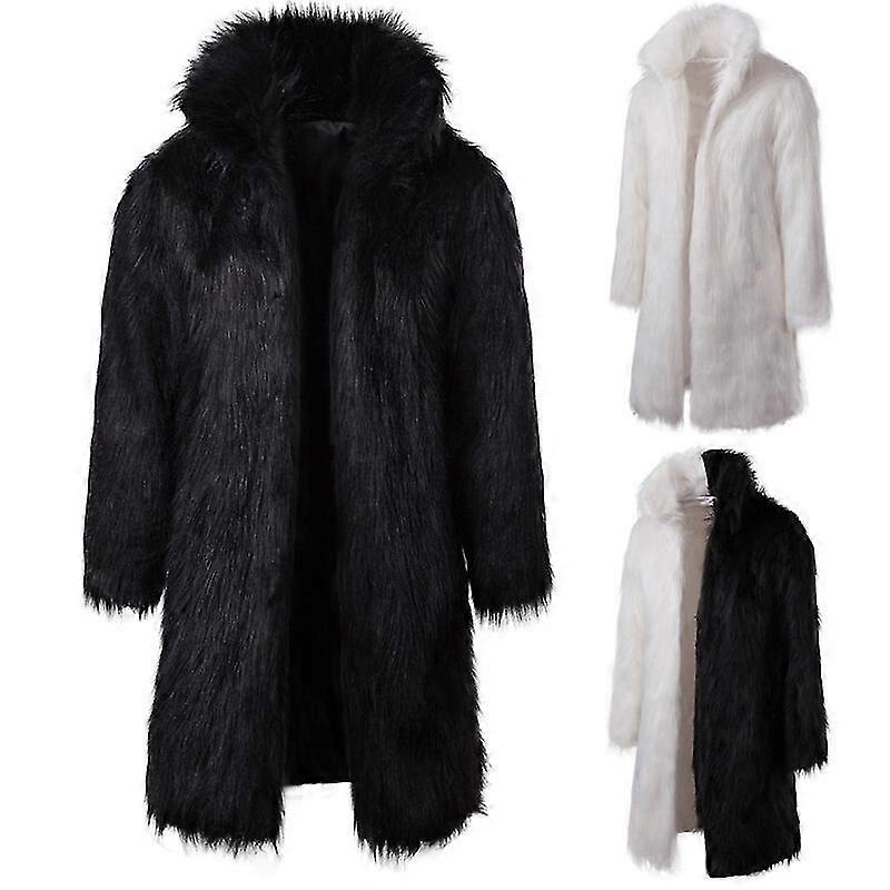 Men Faux Fur Coat Winter Casual Coat Long Sleeve Fleece Jacket | Fruugo UK