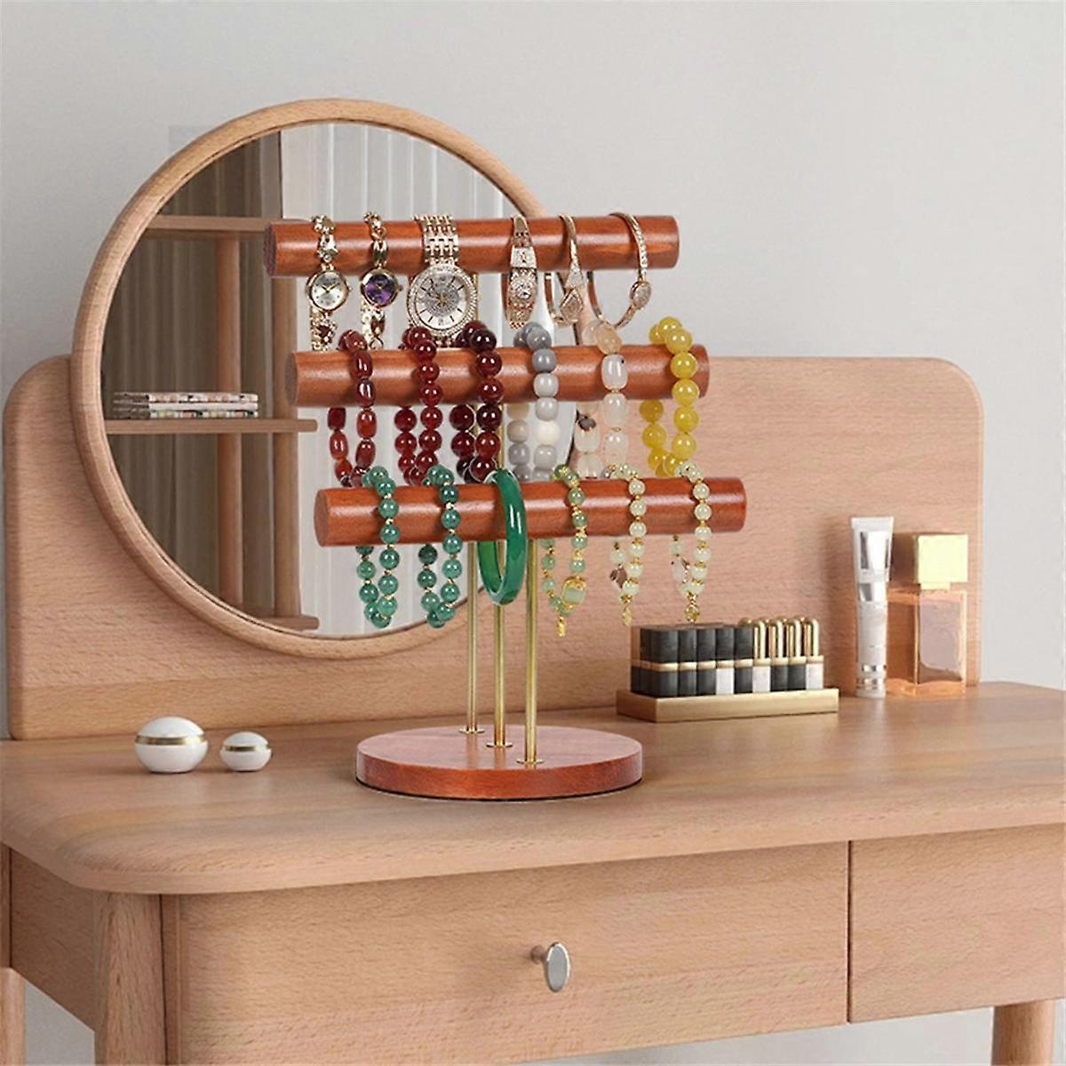 Solid Wood Large Jewelry Rack 3 Tiers Bracelet Display Rack Bracelet ...