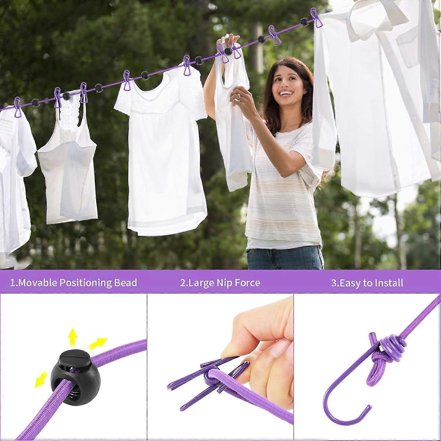 2 Packs Portable Clothesline Elastic Clothesline Travel Camping Washing ...