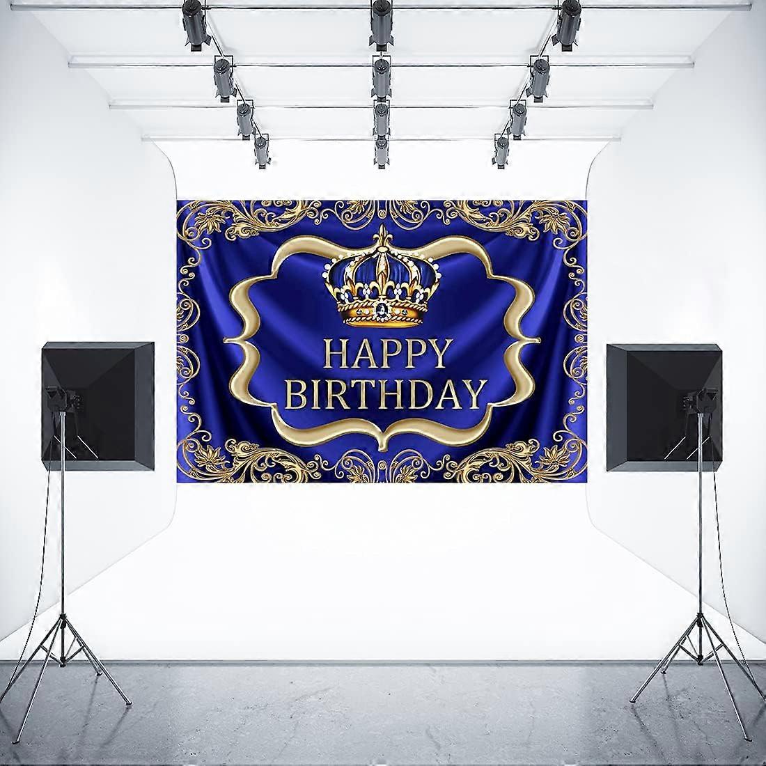 Royal Blue and Gold Happy Birthday Backdrop 7x5ft Little Baby Boy Prince King Crown Photography ...