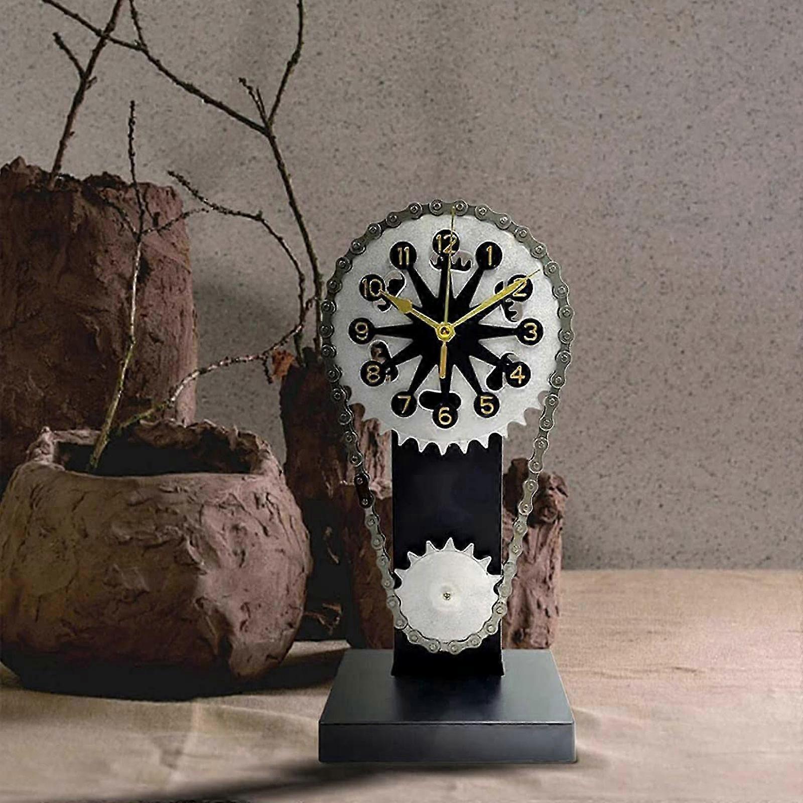 Vintage Table Clock Wall Clock Metal Edition Rotating Gear Clock Timing ...