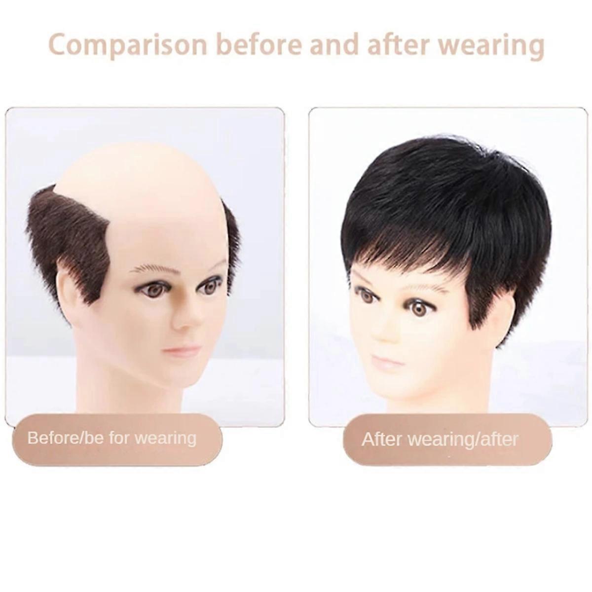 Men'S Natural Black Short Wigs Straight Wig Hair Clip-on Toupee Hair Men the Top of the Head ...