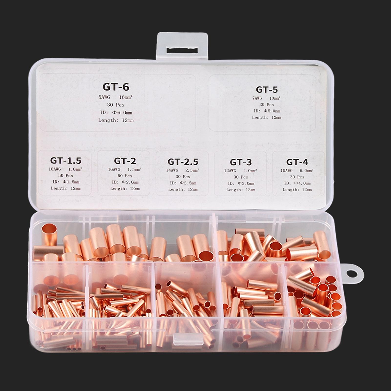 250Pcs Copper Tube Connector Kits Terminal Connecting Set Wire Hardware ...