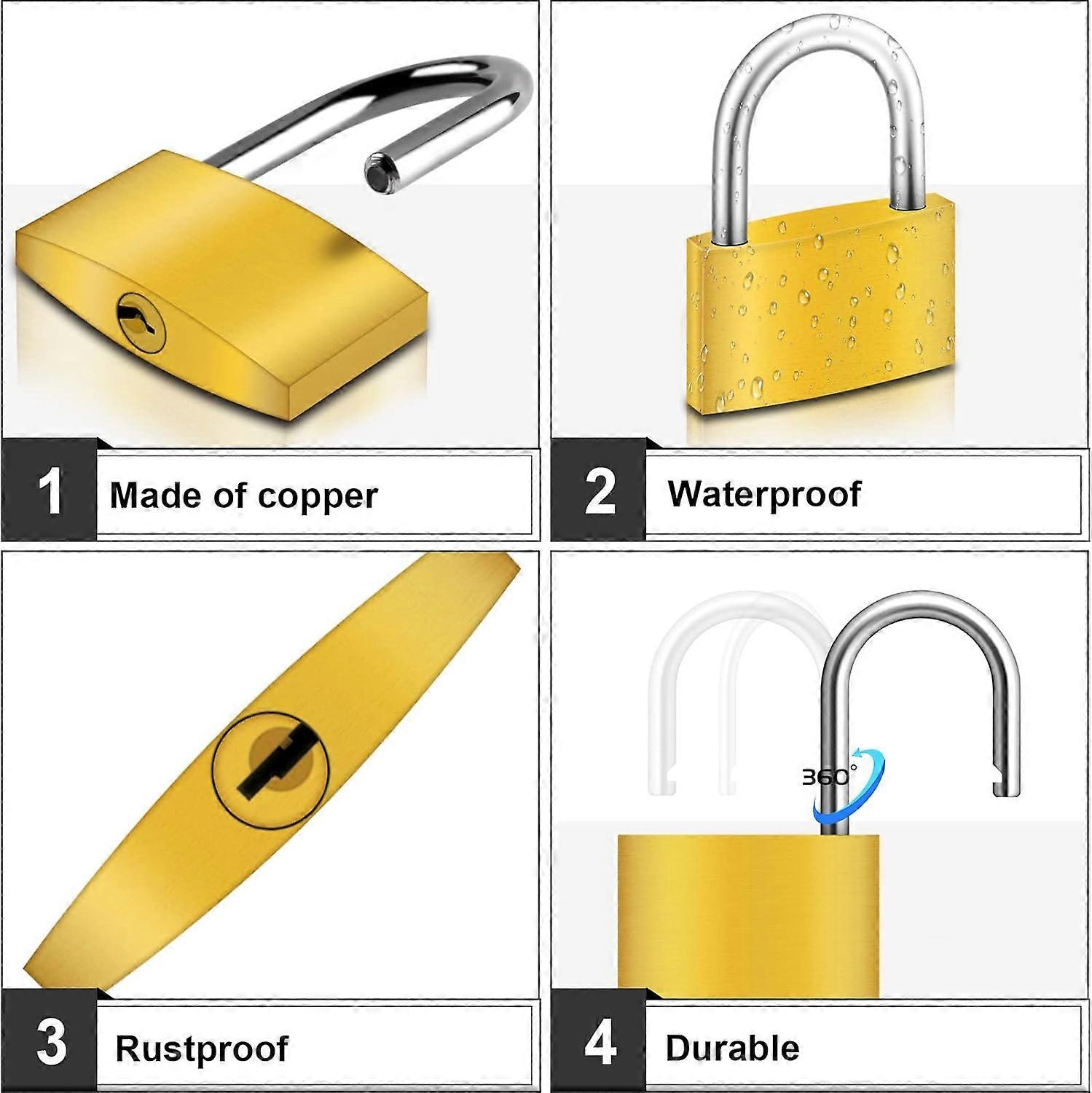Small Padlocks With Keys [2 Pack] [6 Keys] Solid Brass Padlocks Outdoor Weatherproof Mini