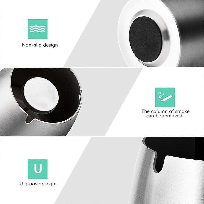 Ashtray Stainless Steel with Lid Heavy Ashtray Storm-Wind Non-Slip Base ...