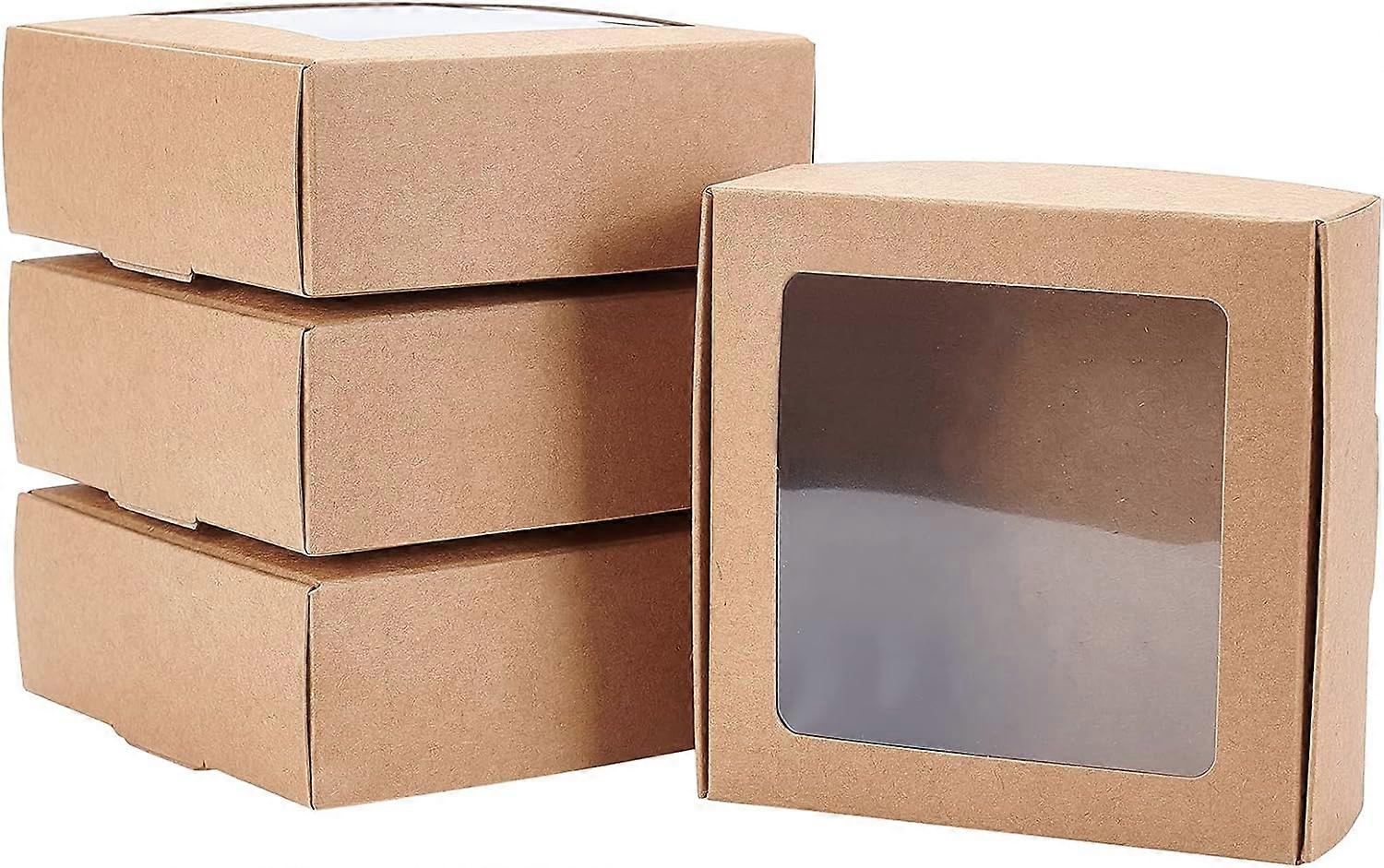 20Packs 3.7x3.7x1.4inch Square Brown Kraft Paper Boxes with Clear ...