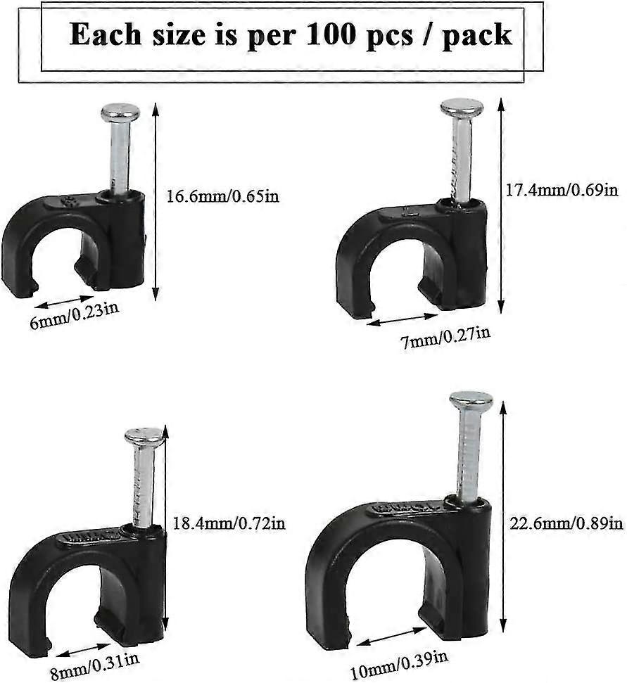 Cable Clip Nail 6mm 7mm 8mm 10mm Black Cable Holder Clips Wall Mounted ...