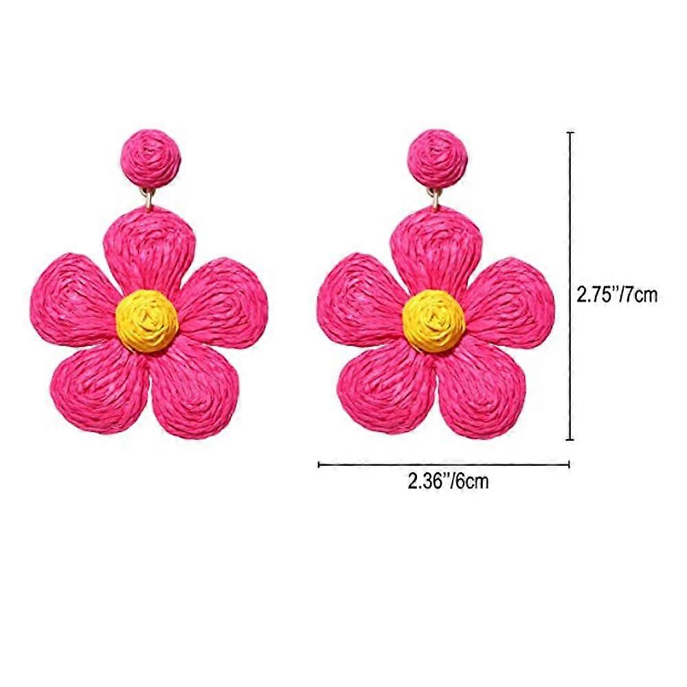 Rattan Earrings for Women Statement Boho Raffia Straw Wrapped Flower Drop Dangle Earrings Summer ...