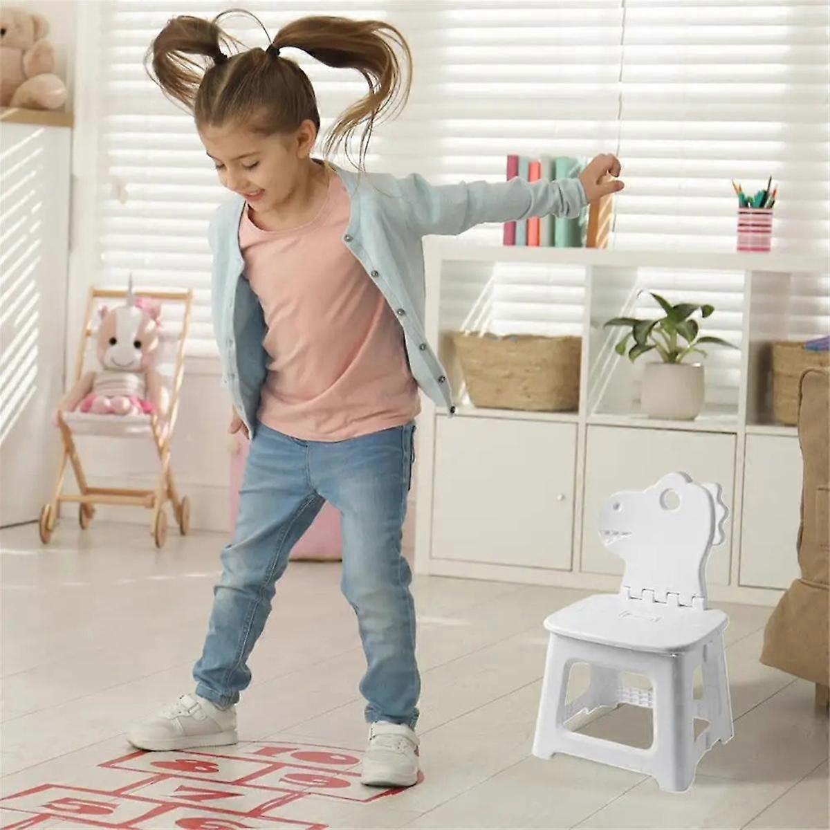 Step Stool for Kids Dinosaur Foldable Step Stool with Back Support Seat ...