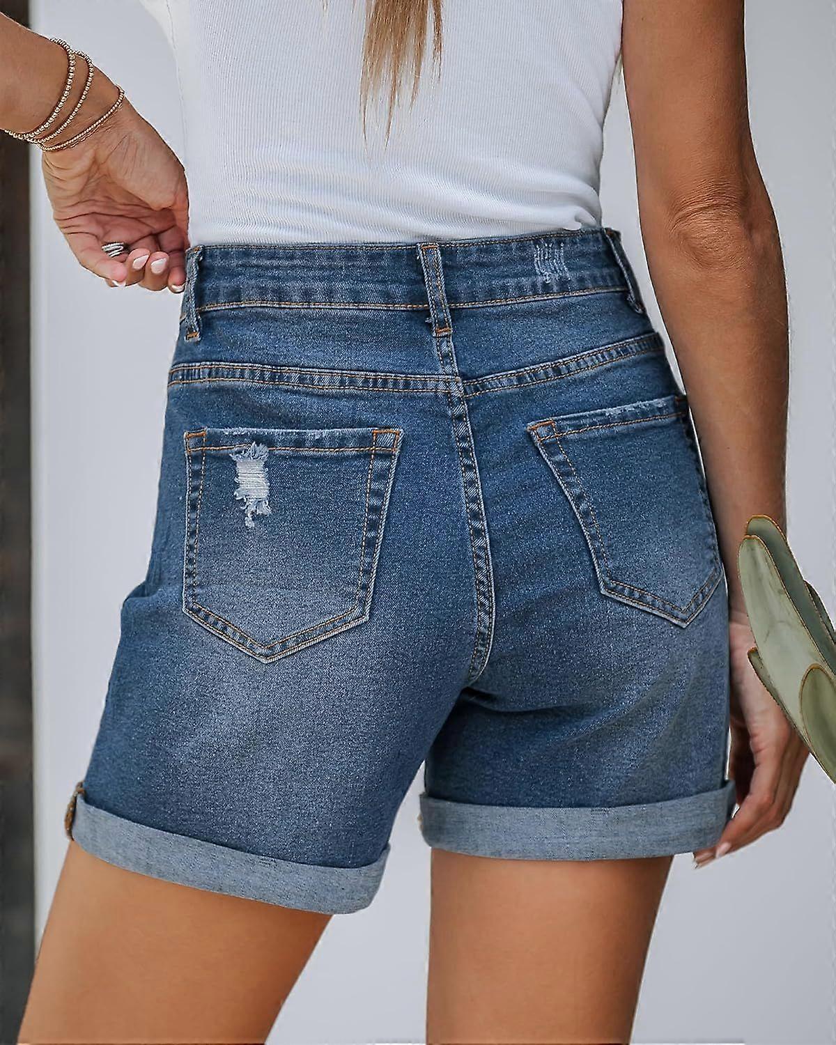 Jean Shorts Womens Stretchy High Waisted Ripped Denim Shorts with ...