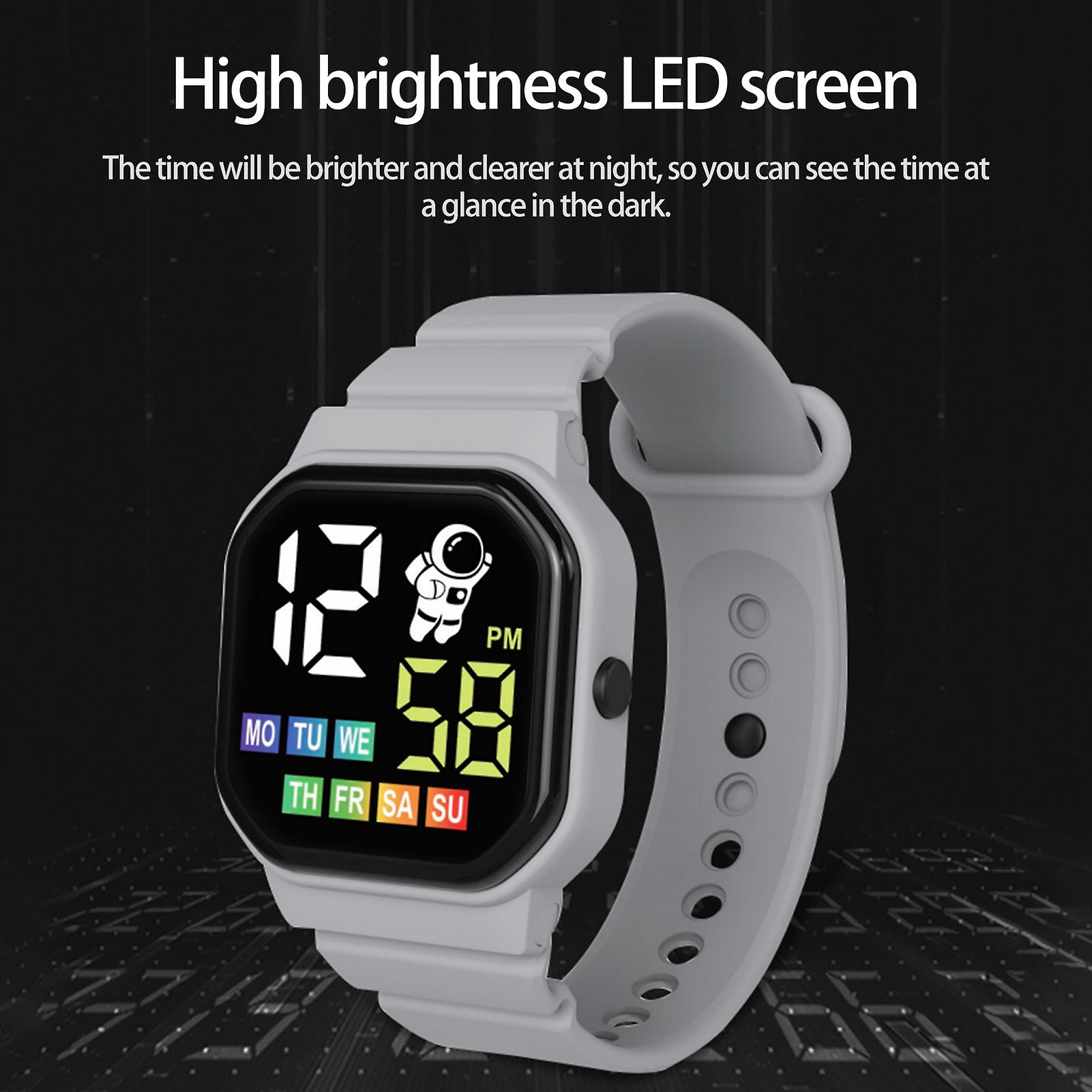 C3-17 Digital Watch Square Dial 12 Hour System 5 Seconds Dark Screen ...